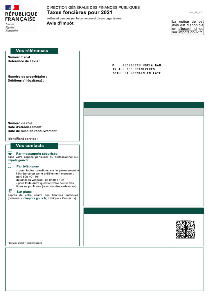 Avis de Taxes Foncières 2021 | PDF