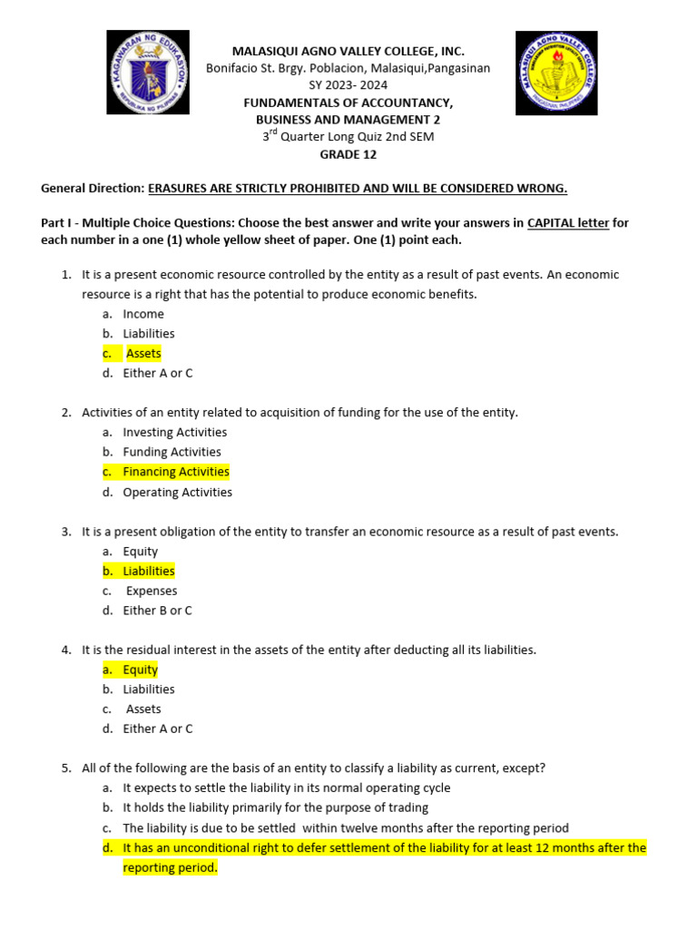 FABM-2-3rd-Quarter-Long-Quiz | PDF