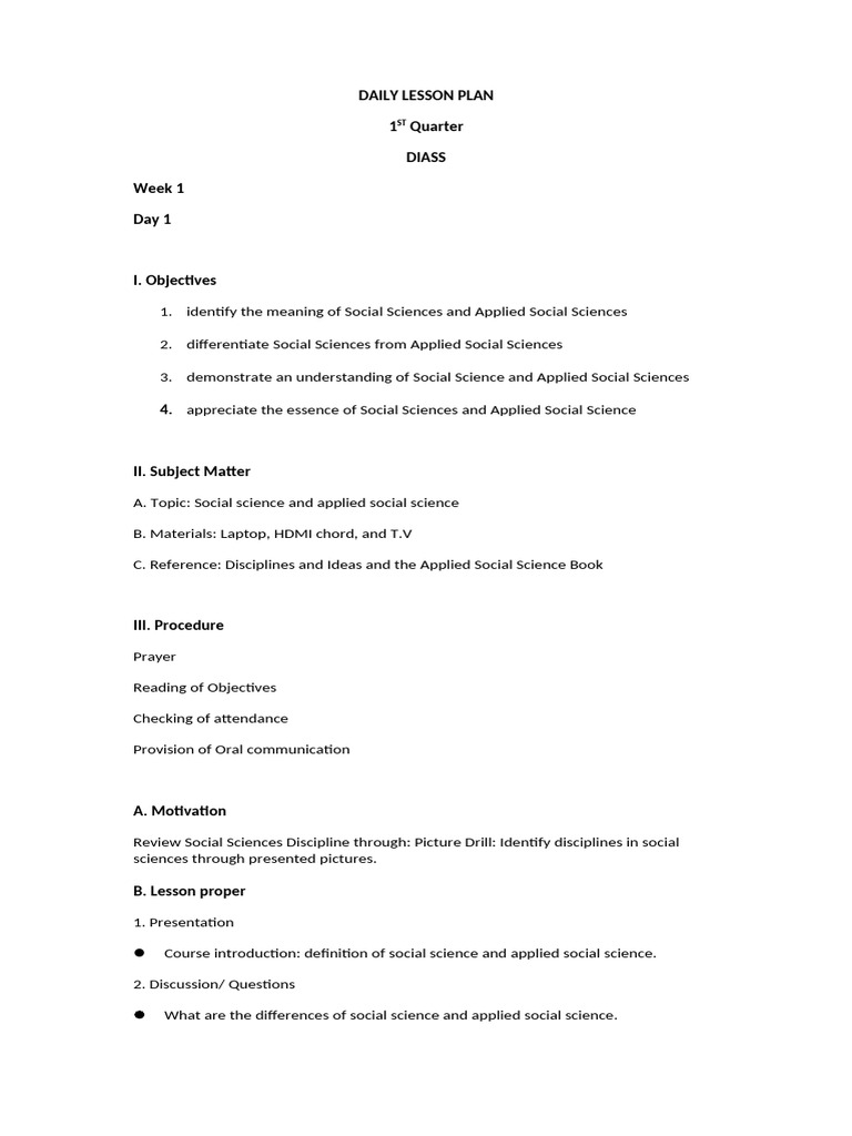 Daily Lesson Plan (Notre Dame) Diass | PDF