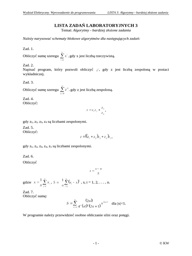 Lista Zadań Laboratoryjnych 3 | PDF