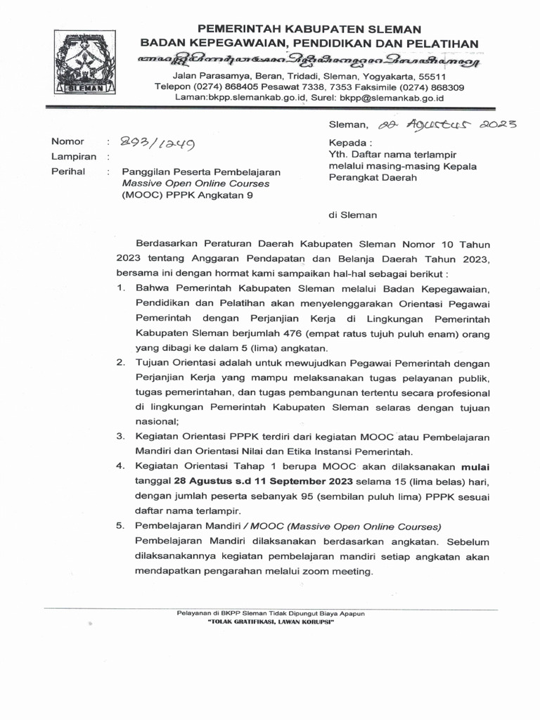 Panggilan Mooc P3K Angkatan 9 | PDF