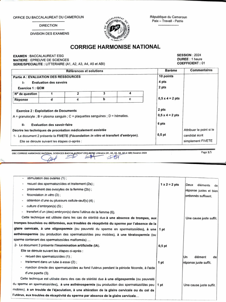 Corrigé Harmonisé Nationale SVTEEHB BAC ACD 2024 - 2 | PDF