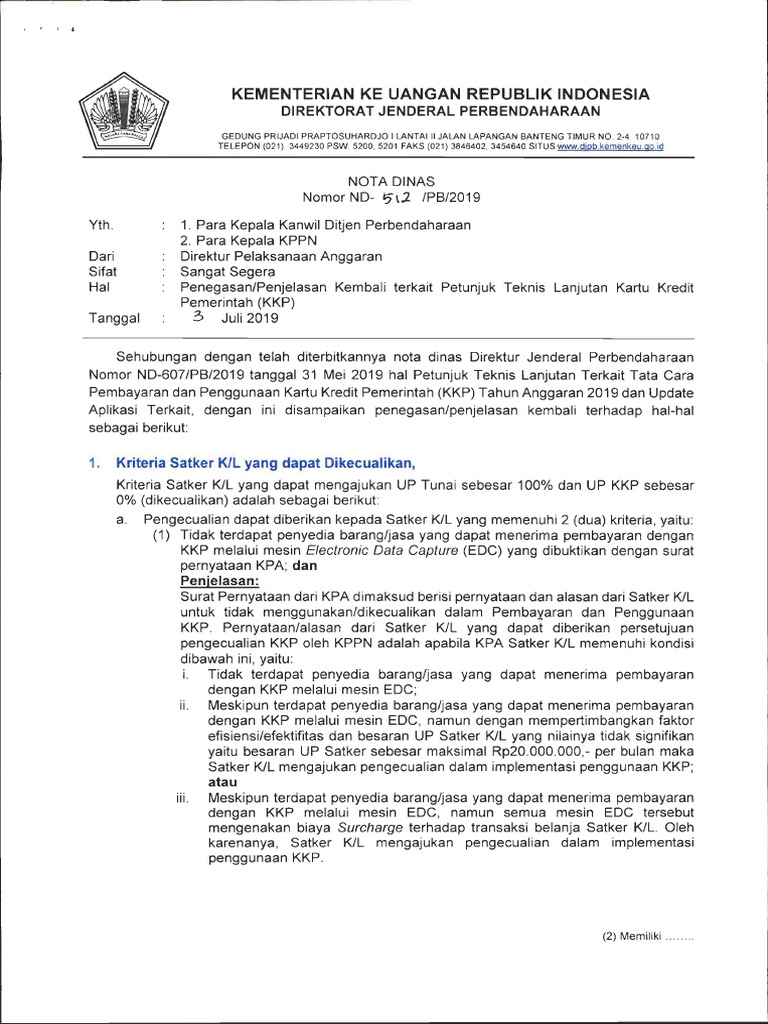 ND-512 - PB - 2019 Penegasan Penjelasan Kembali Terkait Petunjuk Teknis Lanjutan Kartu Kredit ...
