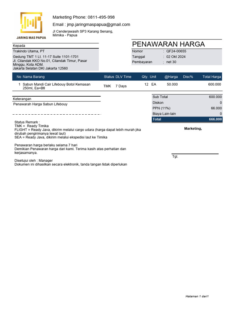 QF24-00655 Penawaran Harga Sabun Lifebouy | PDF
