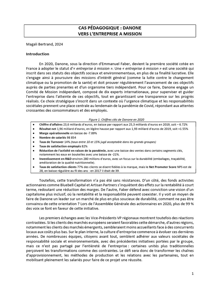 Cas Pédagogique Danone | PDF