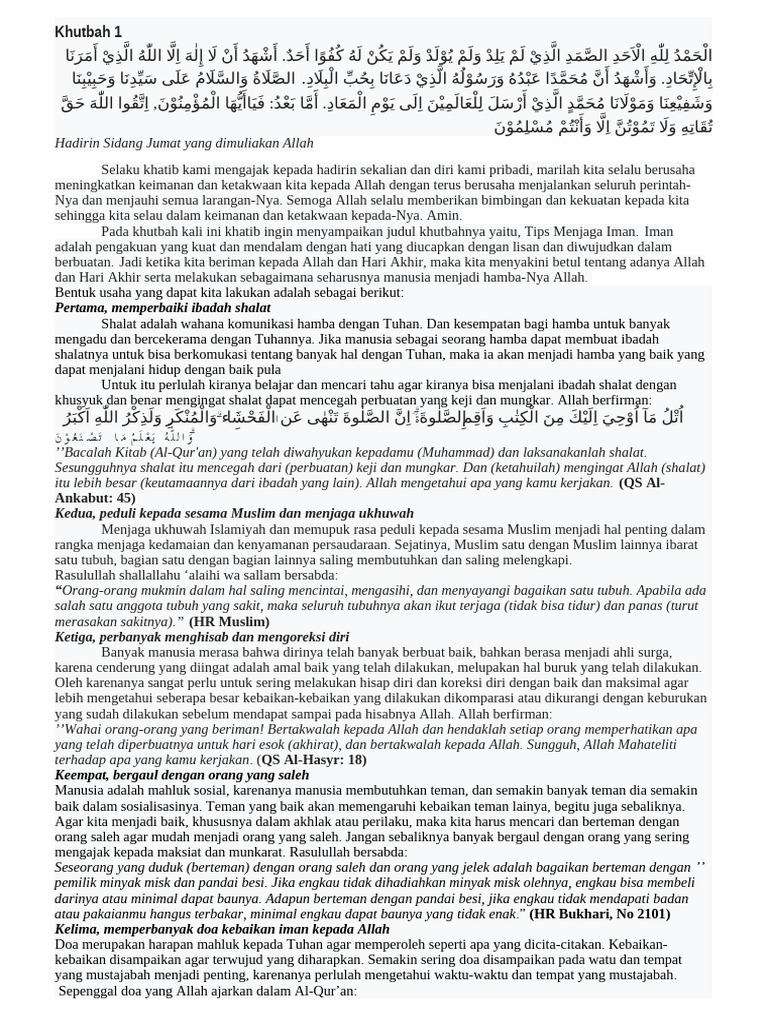 Khutbah 1 | PDF | Semitic Words And Phrases | Foreign Language Studies