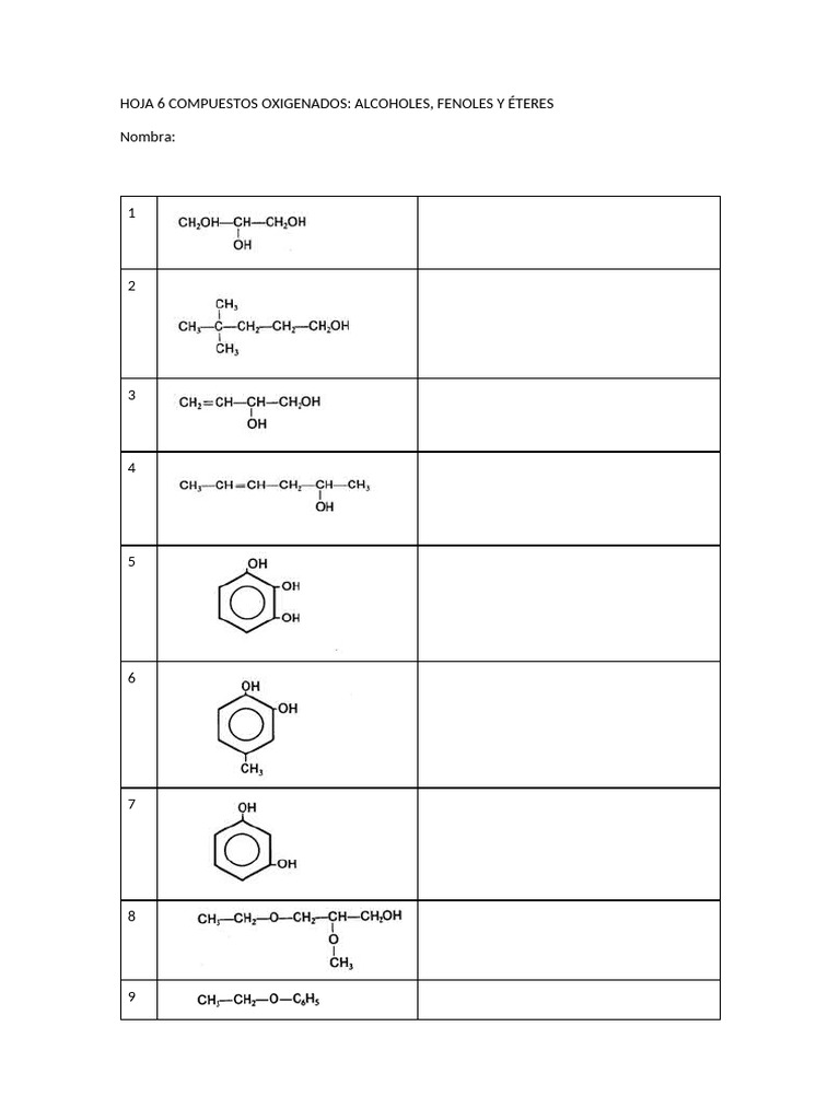 Hoja 6 Compuestos Oxigenados | PDF