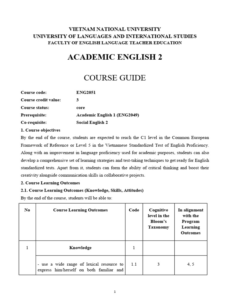 Academic English 2 Course Guide 2024 | PDF