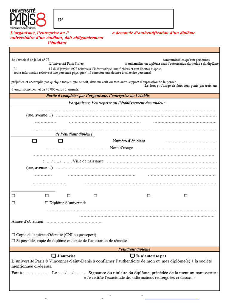 Consentement Pour Une Demande D'Authentification de Diplôme Ou de Vérification de Cursus | PDF