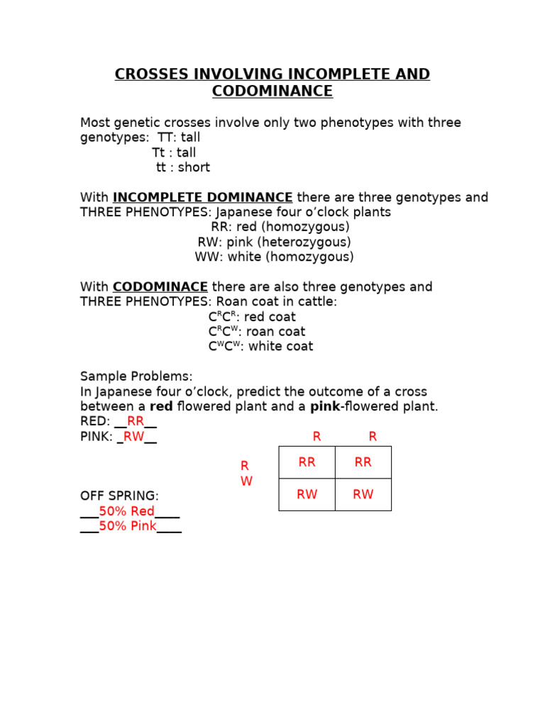Incomplete and Codominance HC | PDF