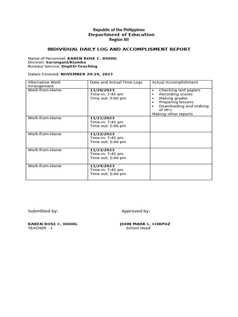 INDIVIDUAL-WORKWEEK-ACCOMPLISHMENT-REPORT-2021 | PDF
