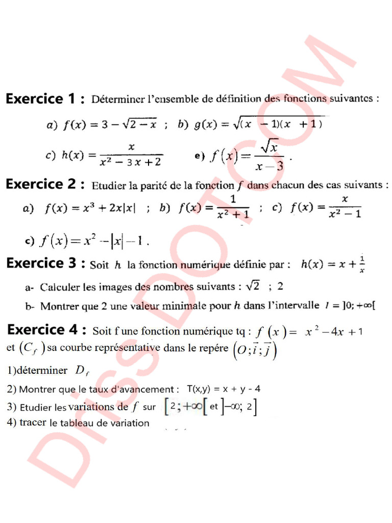 Généralité Sur Les Fonctions -- 1 Bac '' Driss DOTCOM '' | PDF