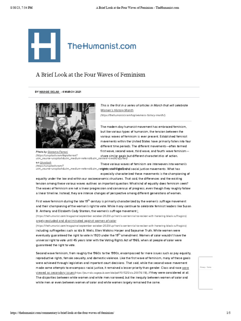 A Brief Look at The Four Waves of Feminism: Women's History Month | PDF