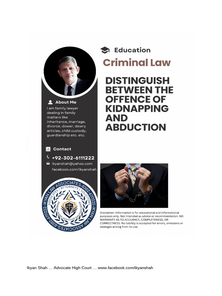 Define Distinguish Between The Offence of Kidnapping and Abduction ...