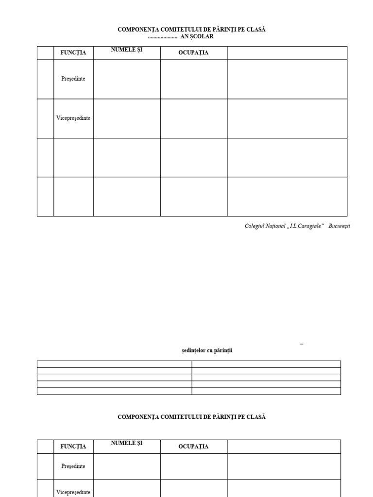 Componenta Comitetului de Parinti Pe Clasa | PDF