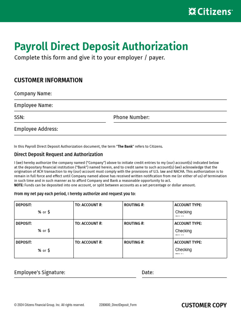 Citizens Direct Deposit Form | PDF