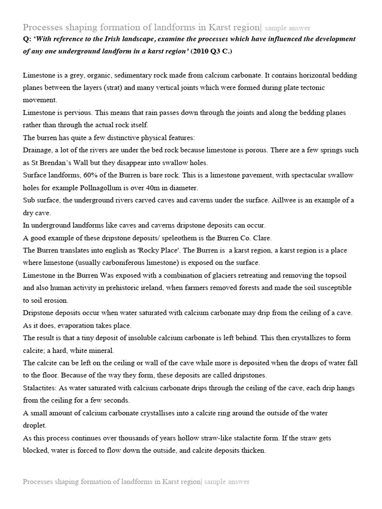 Processes Which Influeneced The Development of An Underground Landform ...