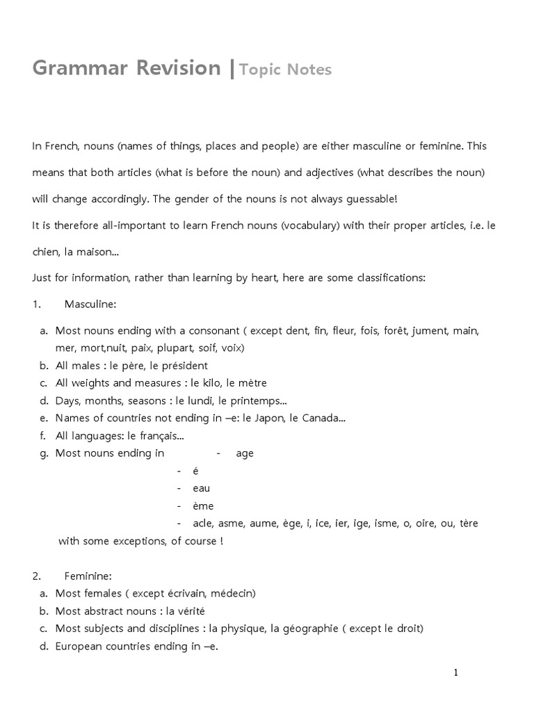 French Grammar Revision | PDF