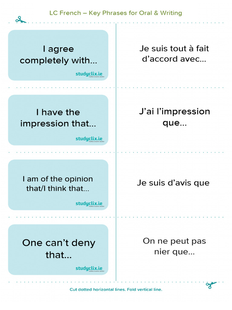French LC flashcards Key Phrases | PDF