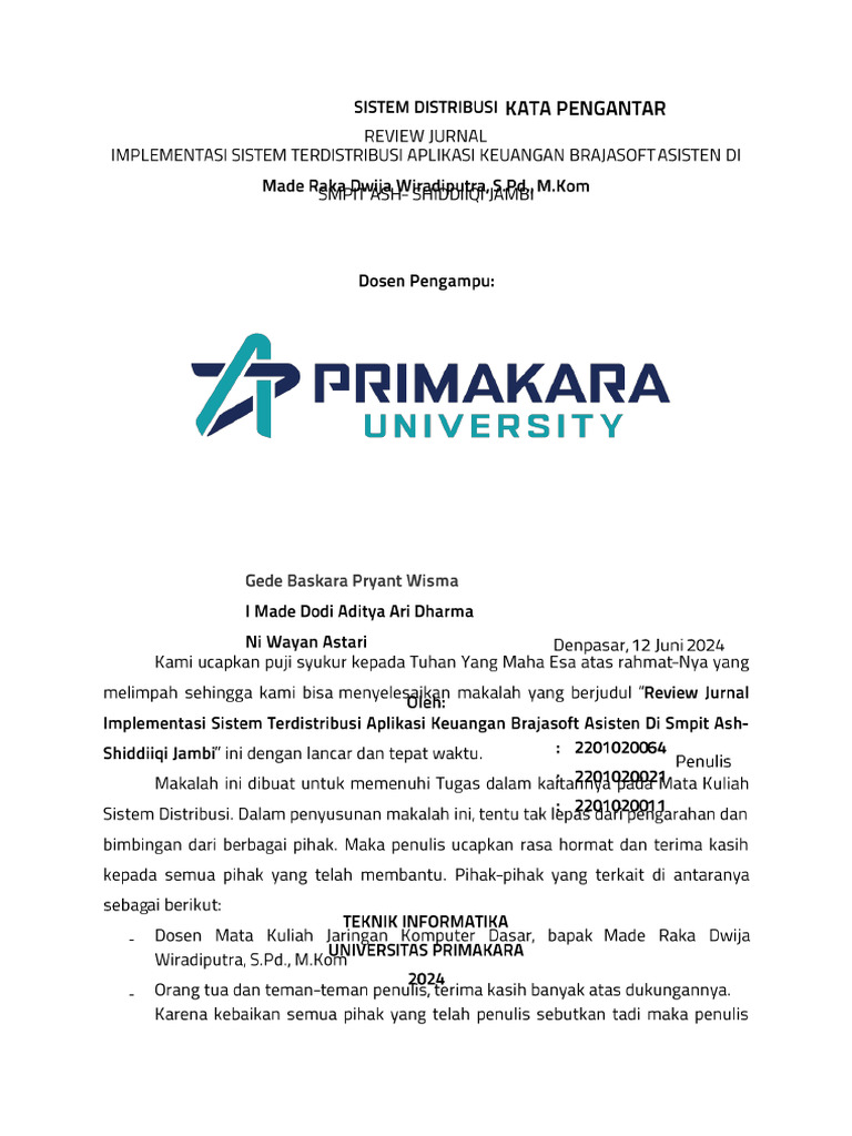 Review Jurnal Implementasi Sistem Terdis | PDF