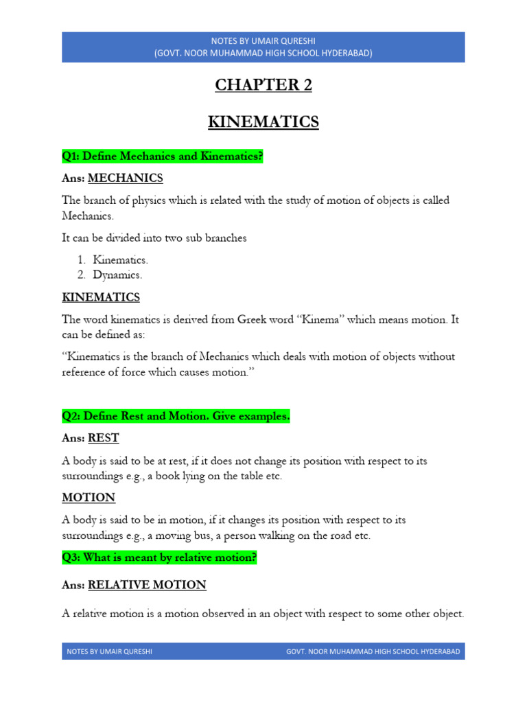 Chapter 2 - Kinematics | PDF
