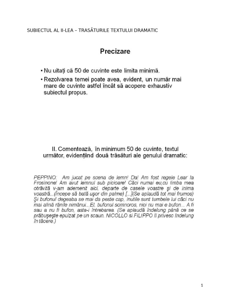 Subiectul Ii Trasaturile Textului Dranatic Angajare de Clovni, Visiniec | PDF