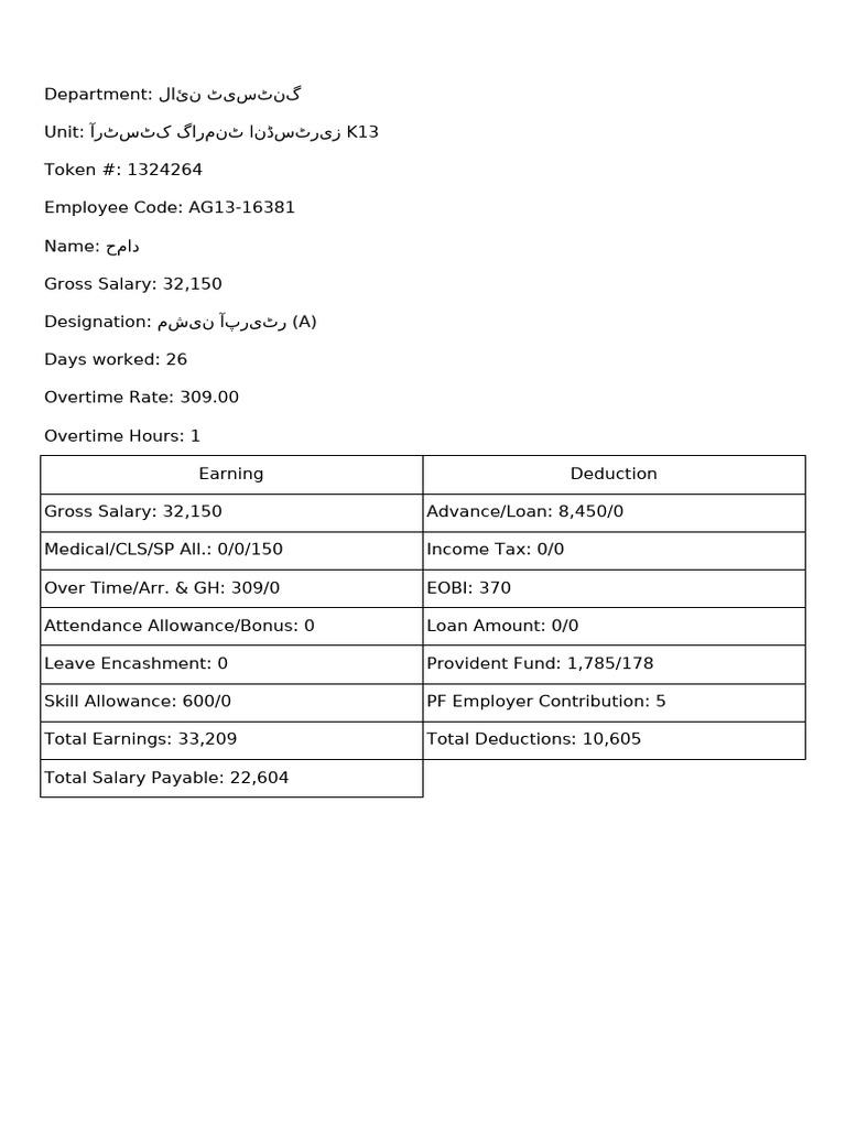 Formatted Salary Slip Hammad | PDF