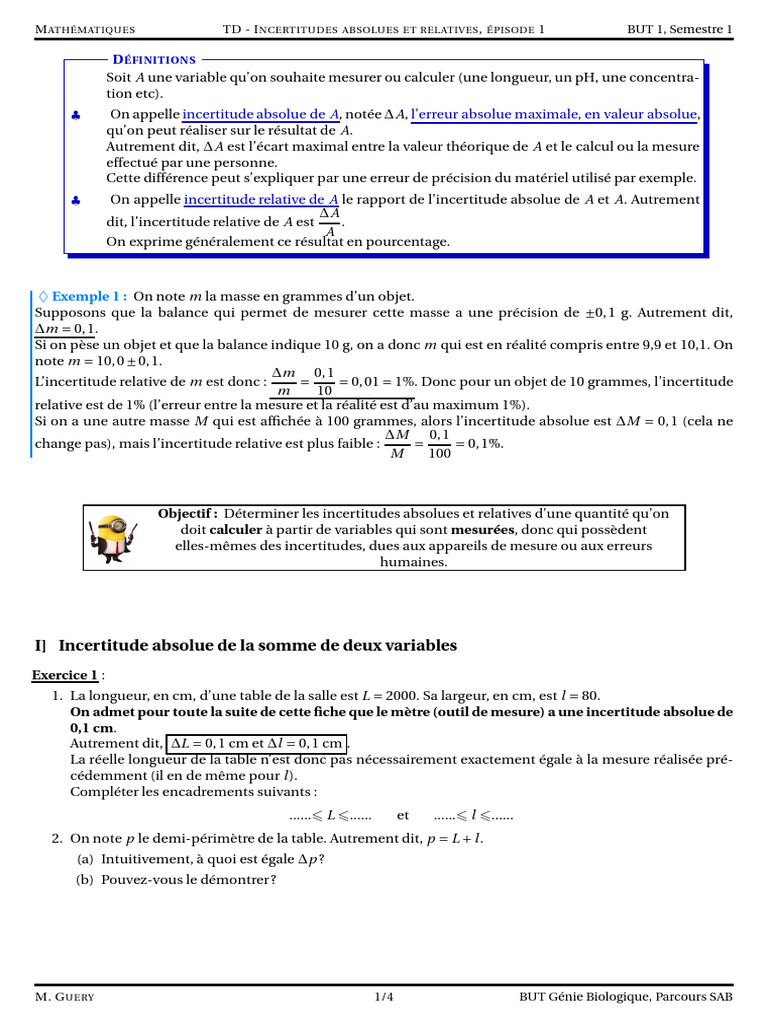 Incertitudes TD1 | PDF