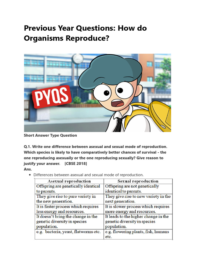 Class 10 Reproduction: Past Questions | PDF | Reproduction | Sexual ...