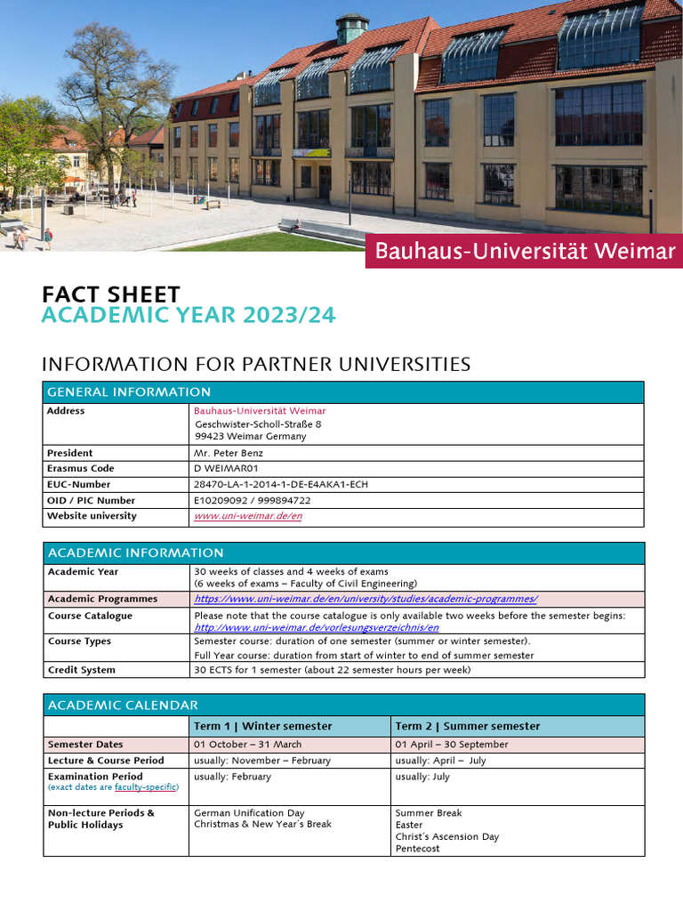 Bauhaus-Universitat Weimar - Factsheet (2023-24) | PDF