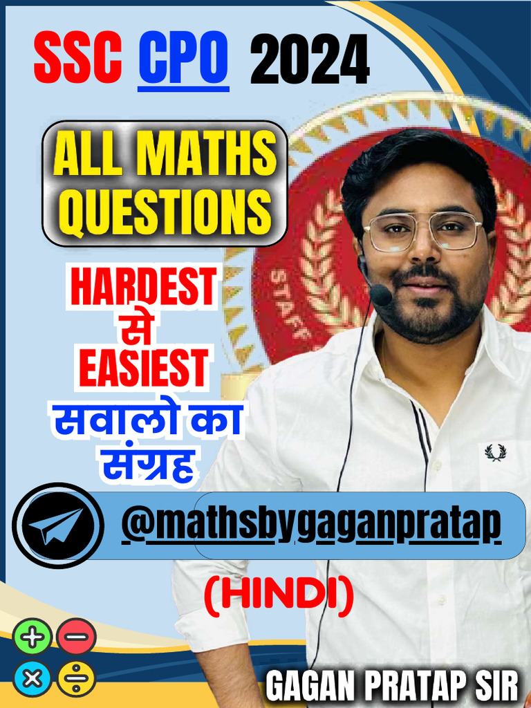 SSC CPO PRE 2024 Maths Questions Hard To Easy (HINDI) | PDF