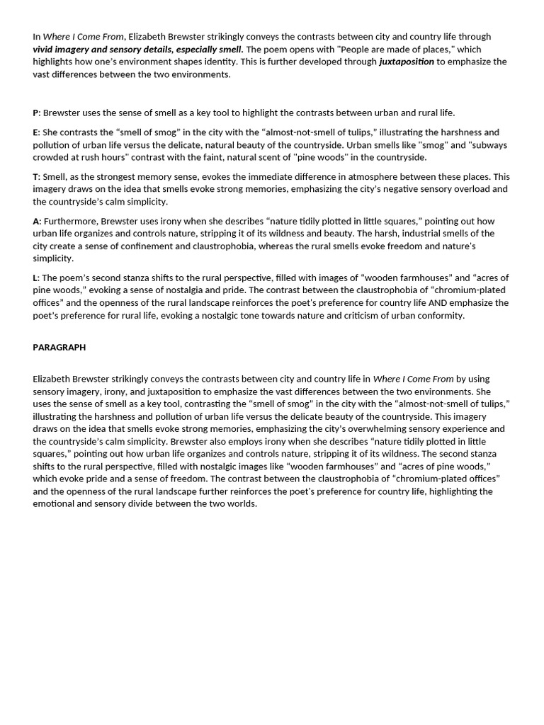 Where I Come From Past Paper Question and Answer | PDF