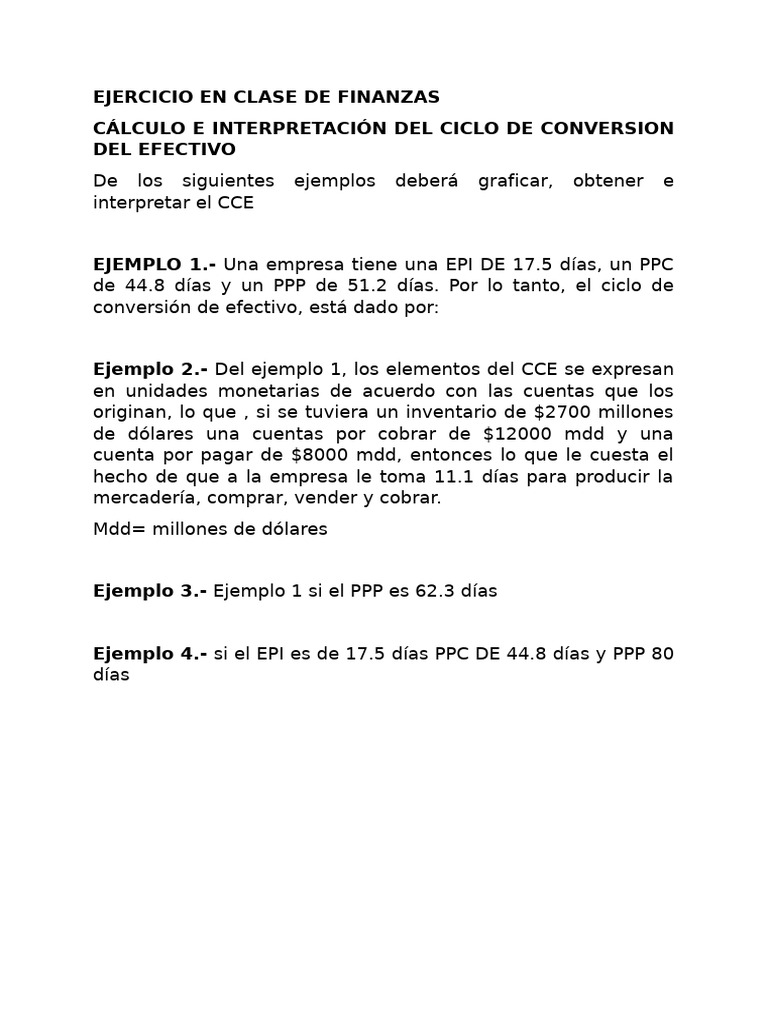 Ejercicio en Clase Cce Ciclo de Conversión de Efectivo | PDF