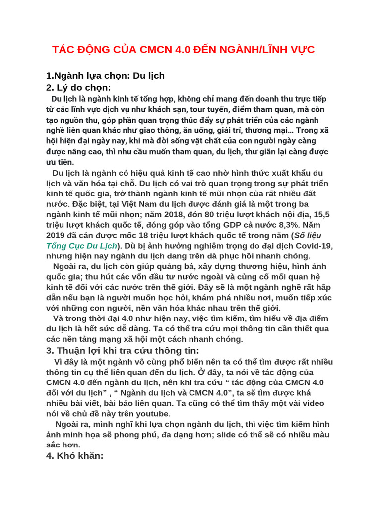 Tác Động Của Cmcn 4.0 Đến Ngành/Lĩnh Vực | PDF
