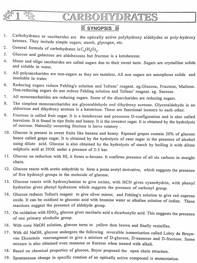 Carbohydrates Notes | PDF