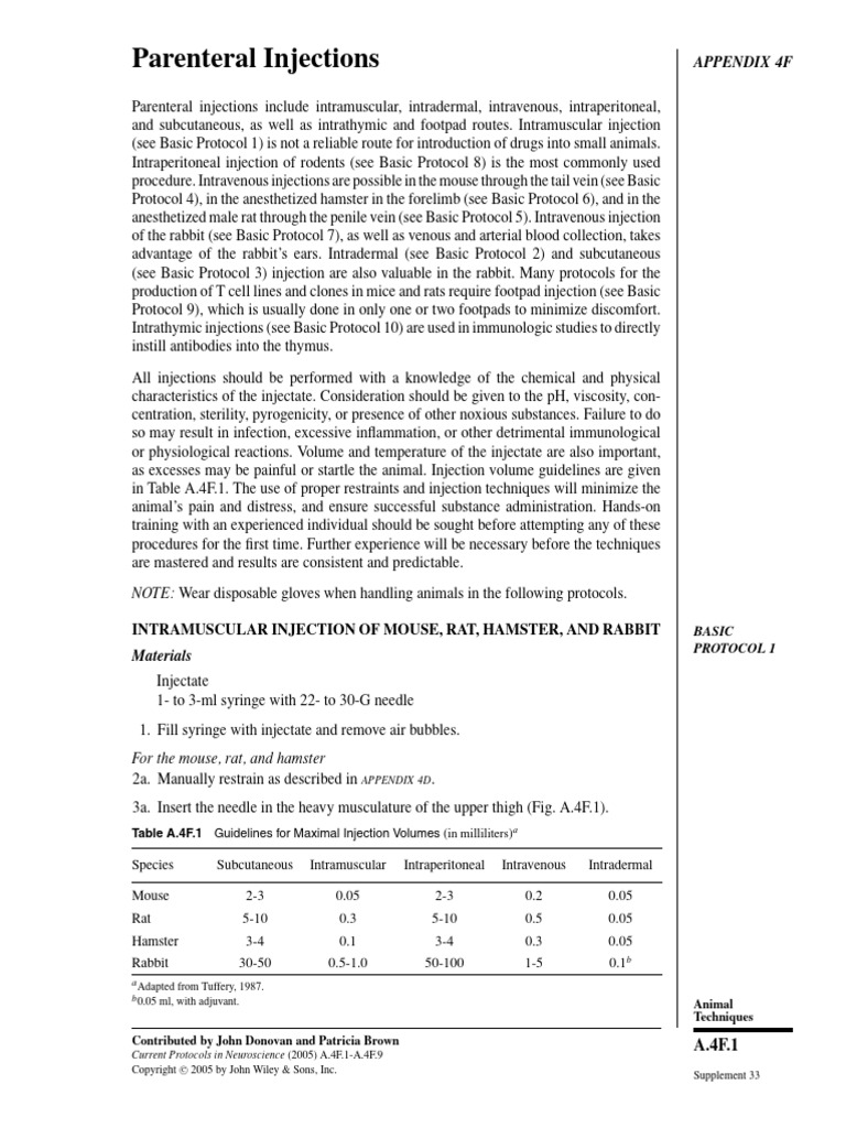 CP Neuroscience - 2005 - Donovan - Parenteral Injections | PDF
