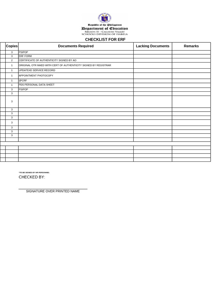 Checklist-For ERF | PDF