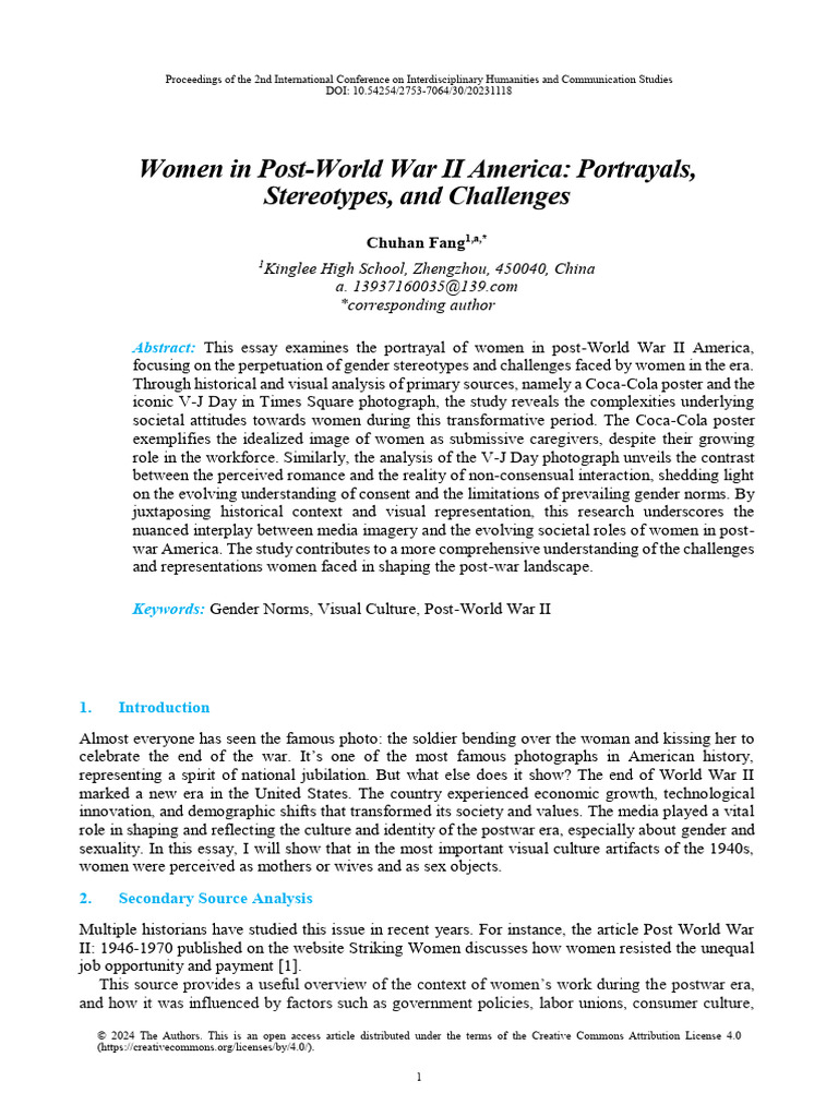 Women in Post-World War II America Portrayals Ster | PDF