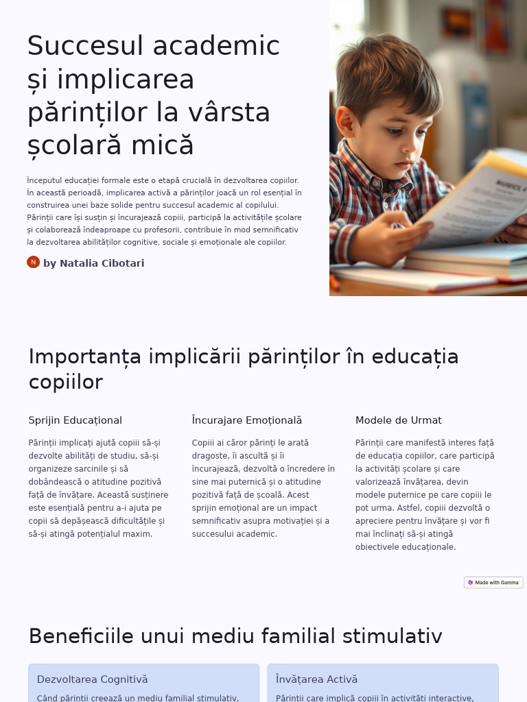 Succesul Academic Si Implicarea Parintilor La Varsta Scolara Mica | PDF