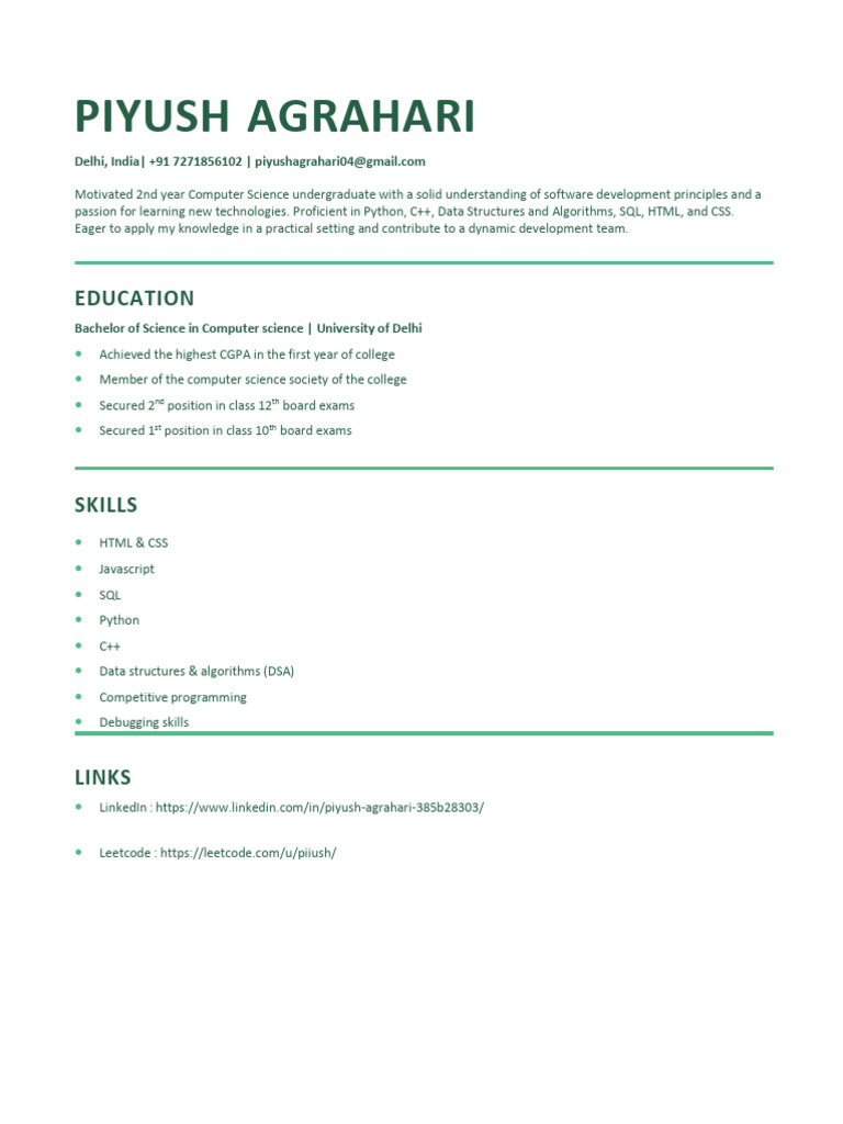 Piyush Agrahari CV | PDF