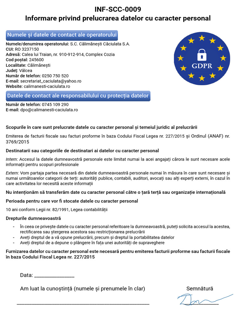 Declaratie Prelucrare A Datelor | PDF