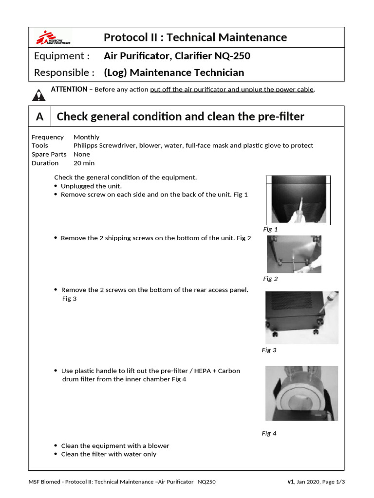 QA TOOL Protocol II Technical Maintenance - Air Purificator - ENG ... QA TOOL Protocol II Technical Maintenance - Air Purificator - ENG ...