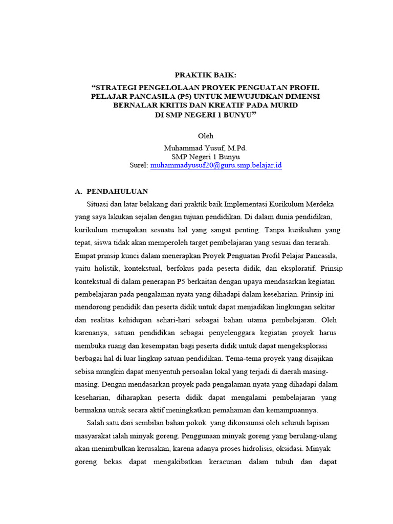 Contoh Naskah Praktik Baik - Bapak Muhammad Yusuf | PDF