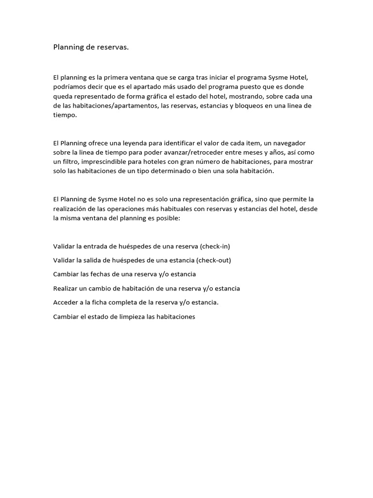 Planning de Reservas Hoteleras | PDF