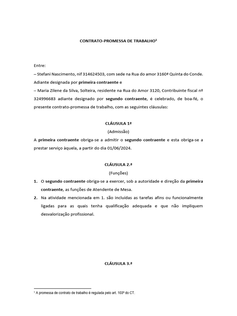 Contrato Promessa de Trabalho | PDF