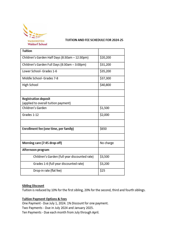 FY24 25 Wws Tuition and Fee Schedule | PDF