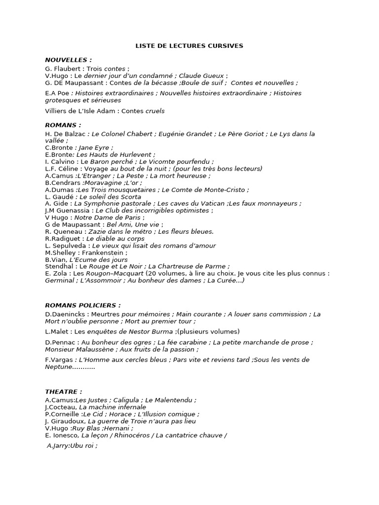 LISTE DE LECTURES CURSIVES 3ème 3 | PDF