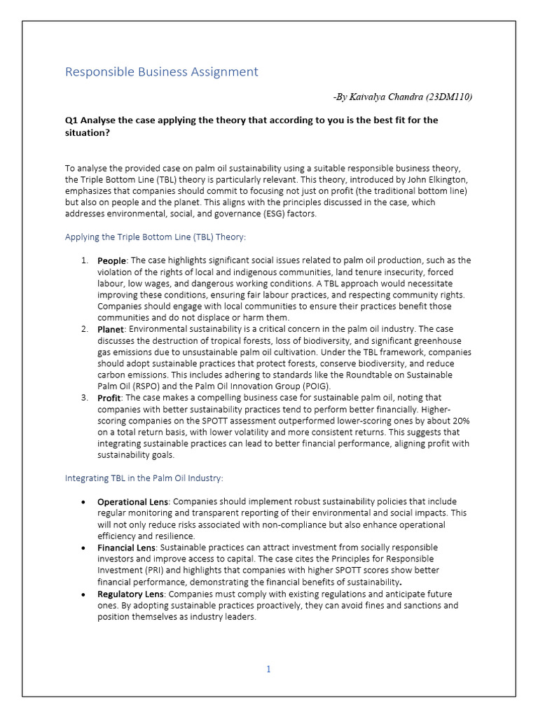 Responsible Business Assignment | PDF