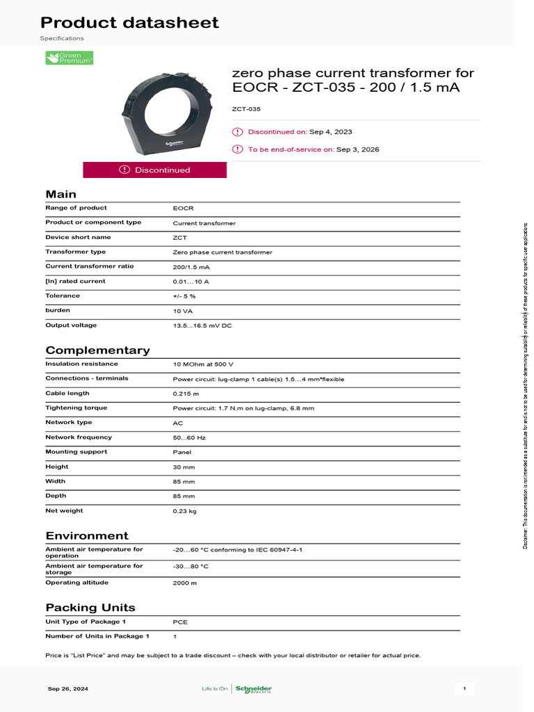 Schneider Electric - EOCR - ZCT-035 | PDF