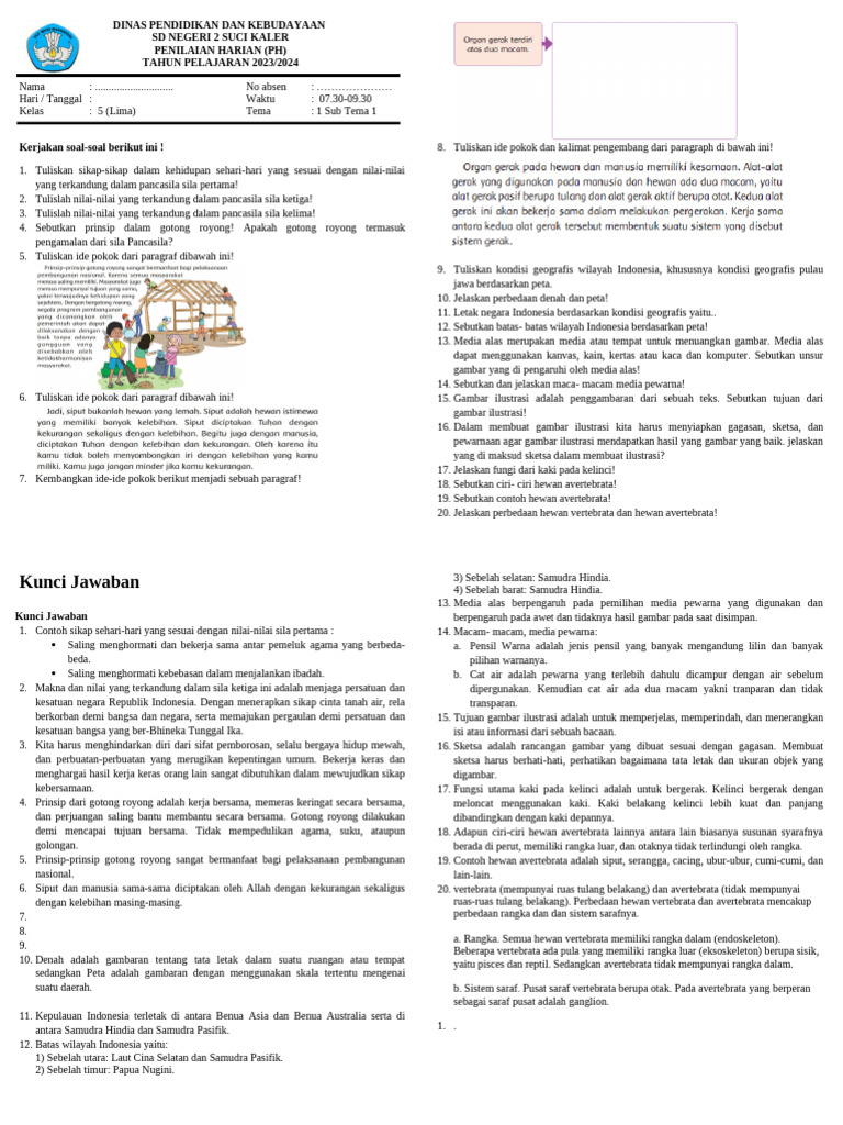 Soal Penilaian Harian Kelas 5 Tema 1 | PDF